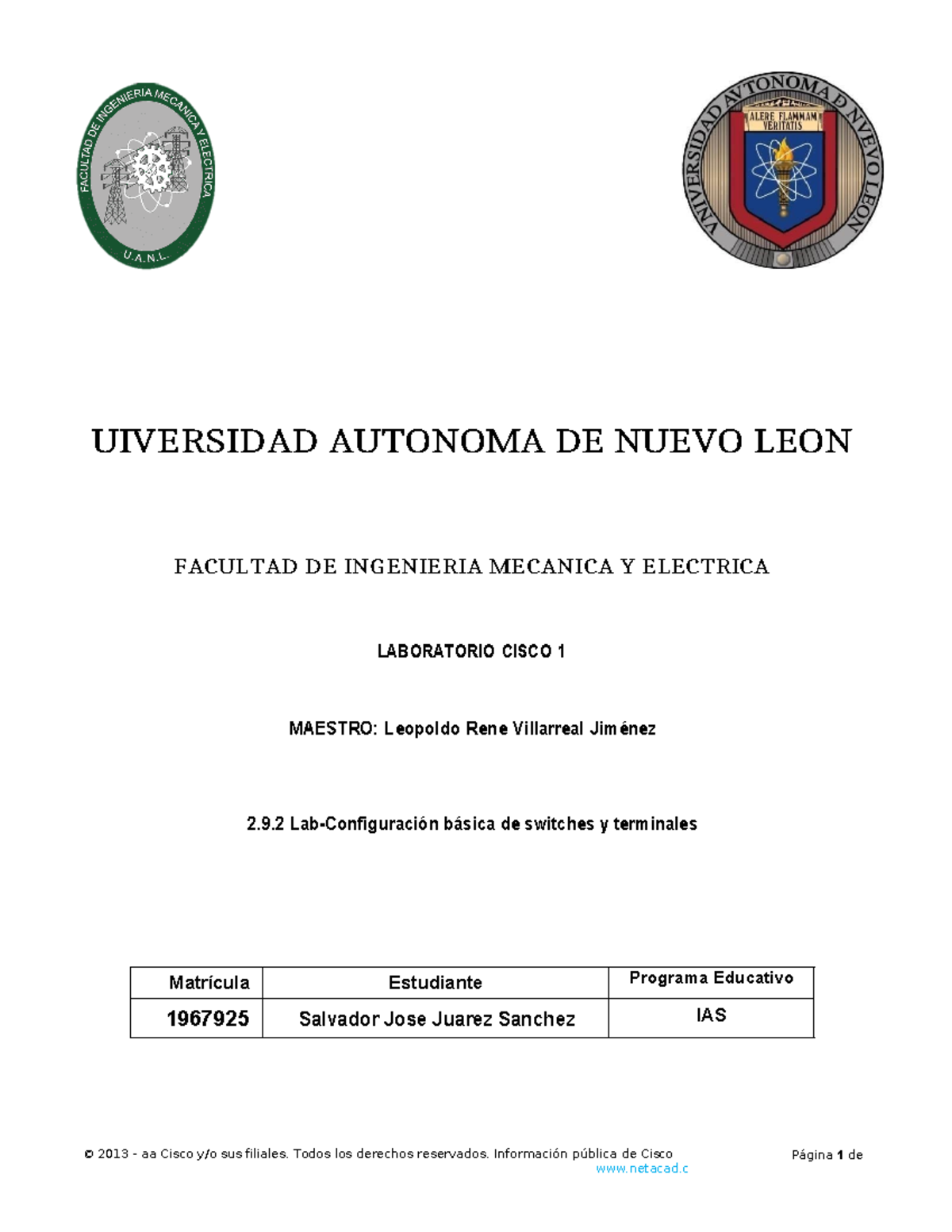 2.9.2 Lab - Basic Switch and End Device Configuration-1967925 - 2013 - aa Cisco y/o sus filiales ...