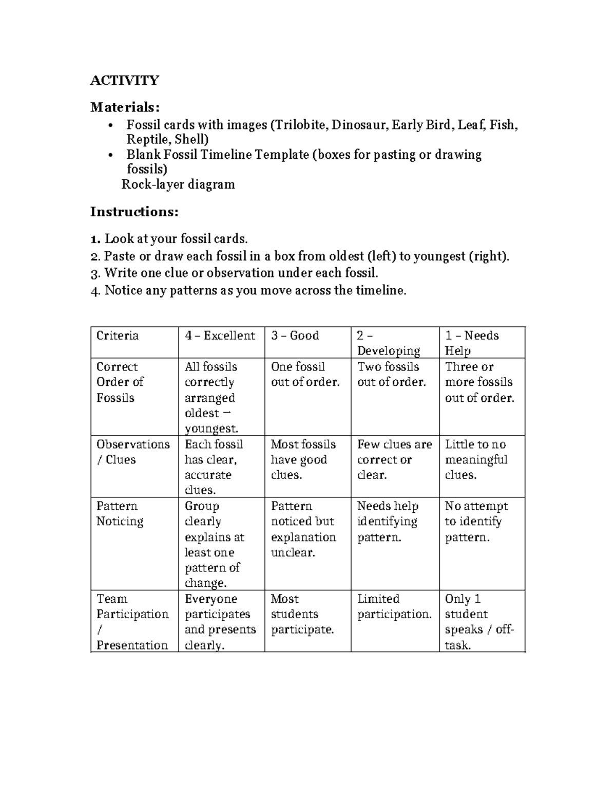 Fossil Timeline Activity Worksheet: Organizing Fossils by Age - Studocu
