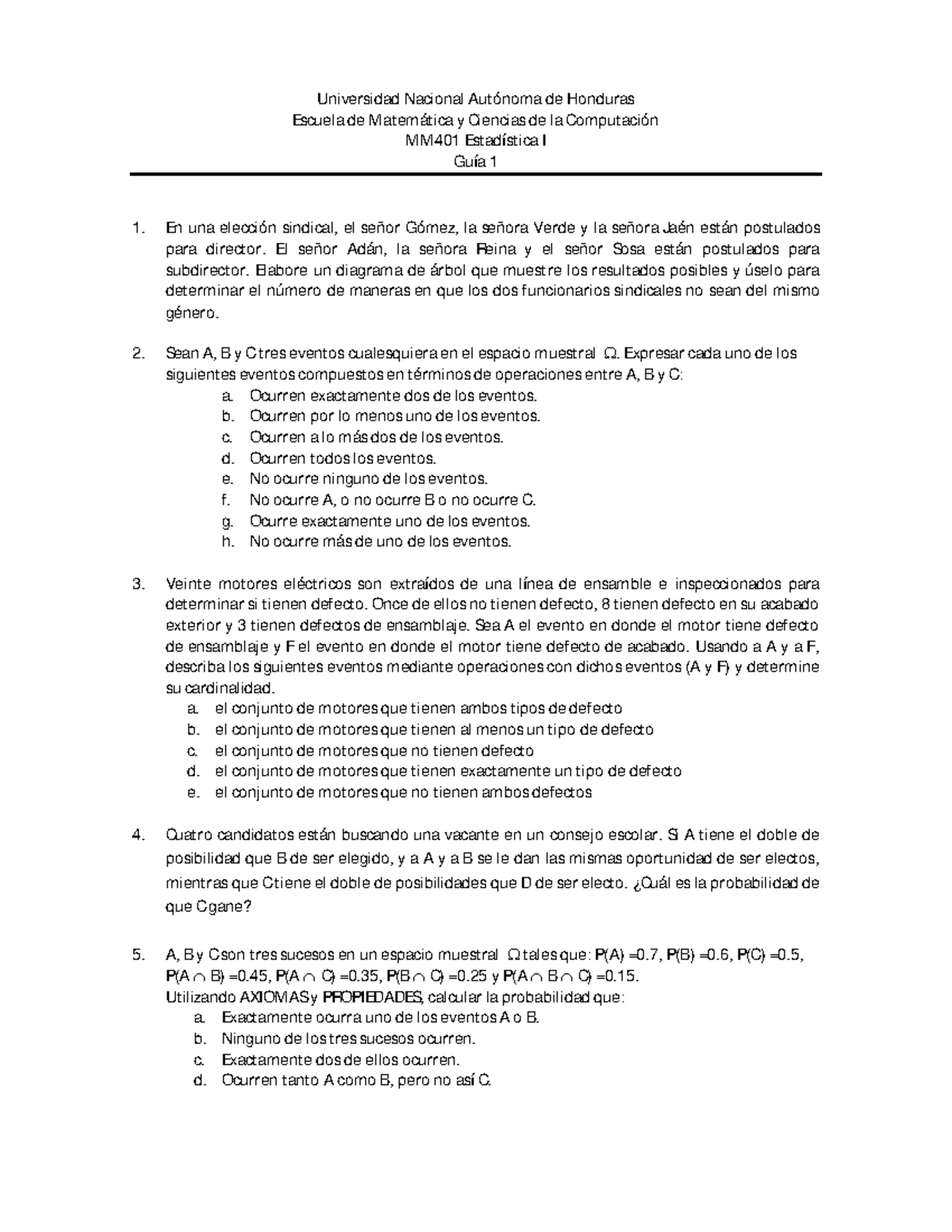 Guía 1 de Estadística I - MM401: Ejercicios y Problemas Resueltos - Studocu