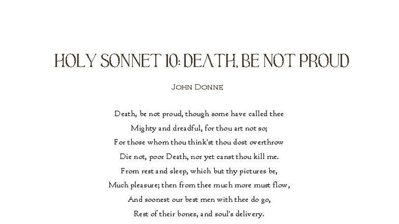 Holy Sonnet 10: Death, Be Not Proud - Analysis and Insights - Studocu