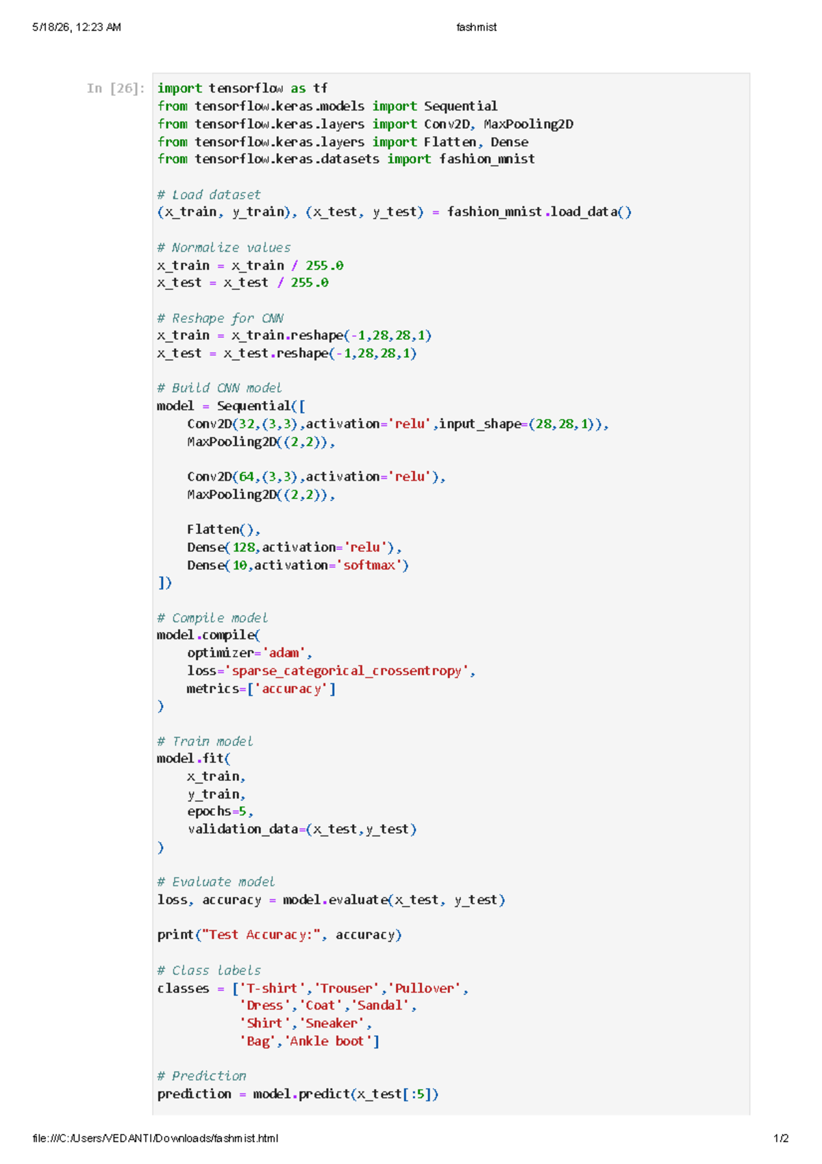 CS101: Fashion MNIST CNN Model Implementation Guide - Studocu
