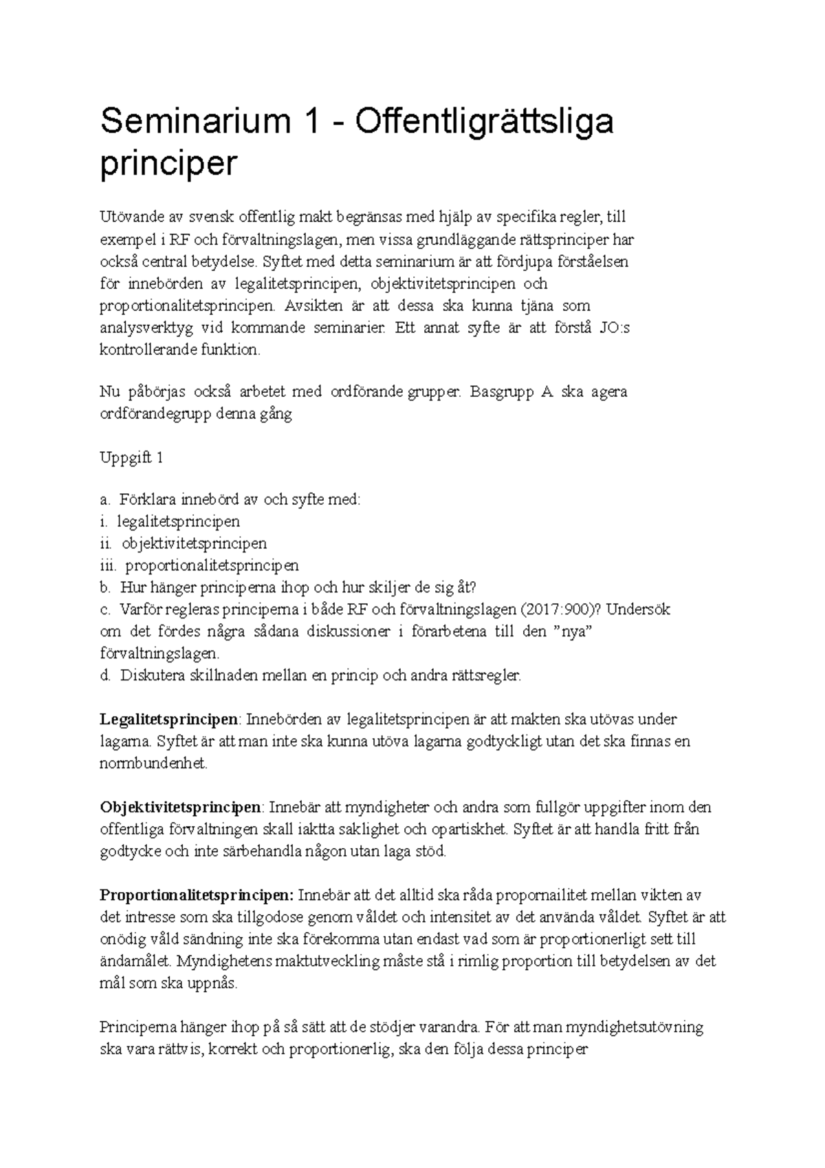 Seminarium 1 Offentligrättsliga principer - Seminarium 1 ...