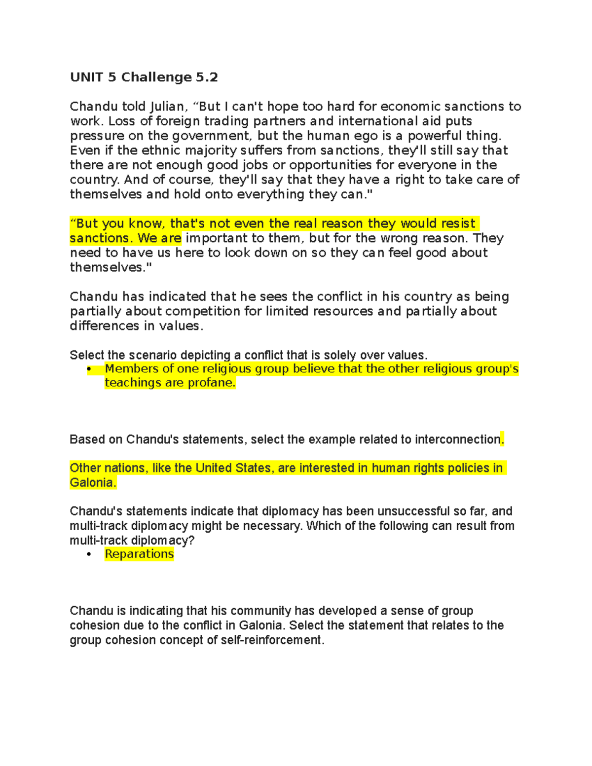 UNIT 5 Challenge: Understanding Conflicts and Interconnections - Studocu