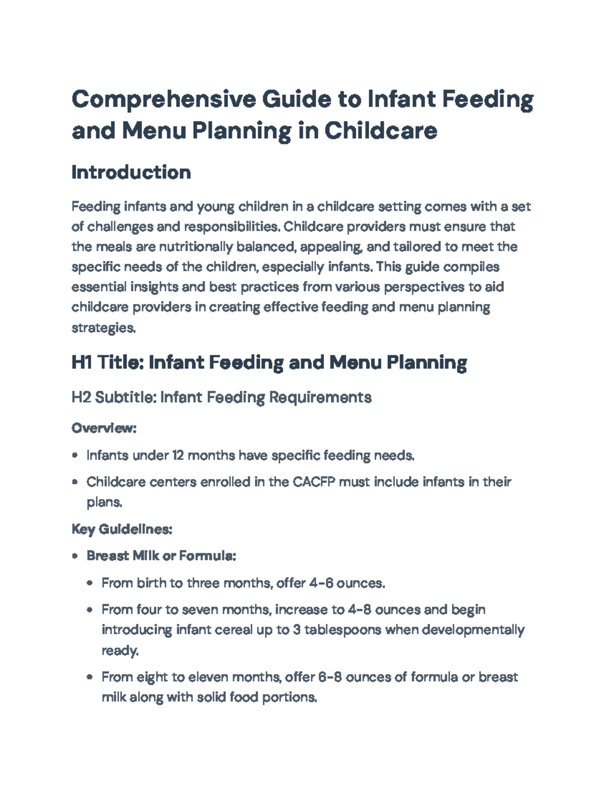 Infant Feeding & Menu Planning Guide for Childcare Providers (CACFP ...