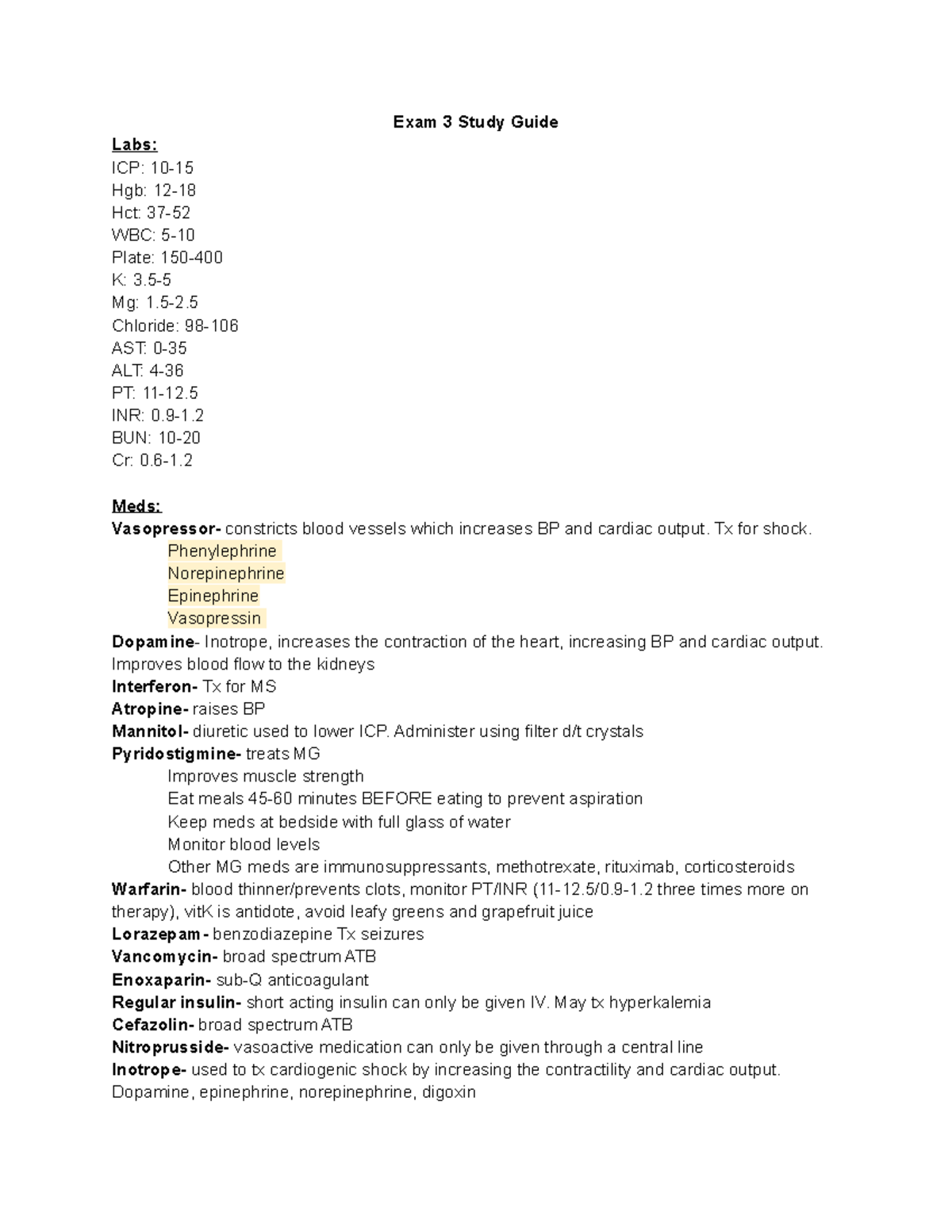 NUR 265 Exam 3 Comprehensive Study Guide and Notes - Studocu