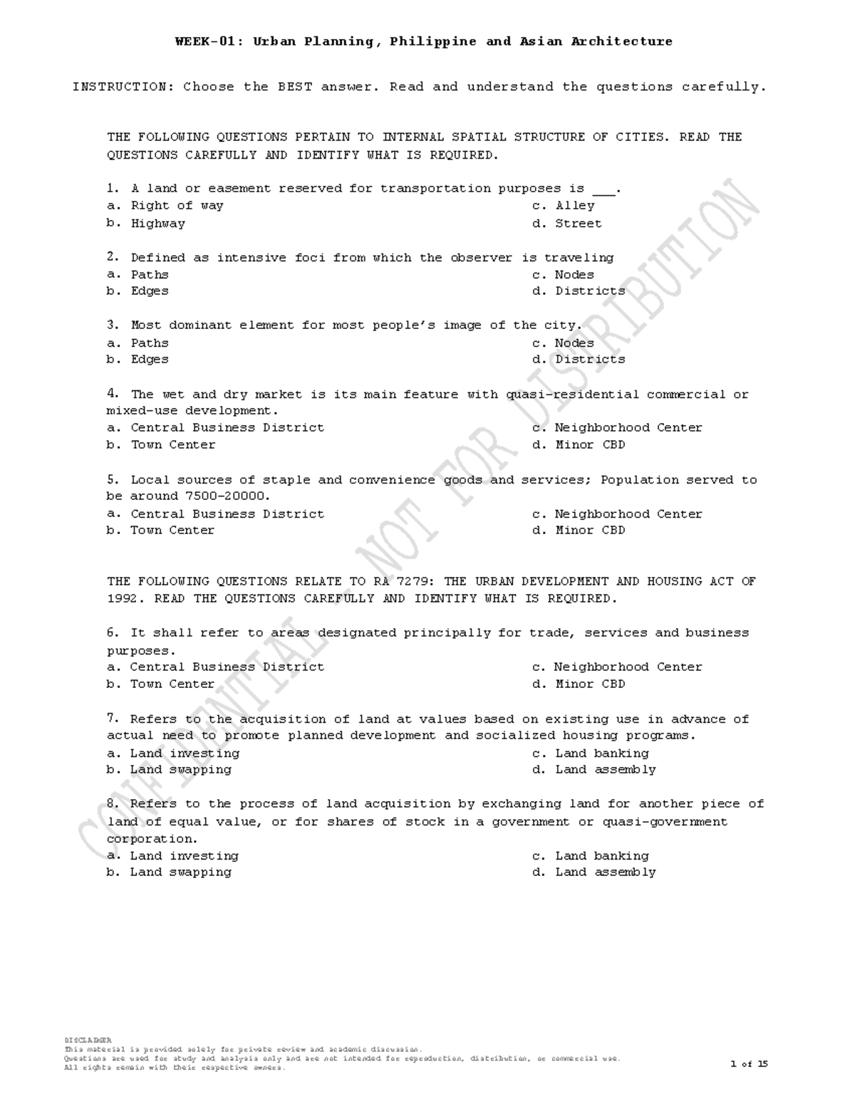 WEEK 1 - Urban Planning Questionnaires and Answers - Studocu
