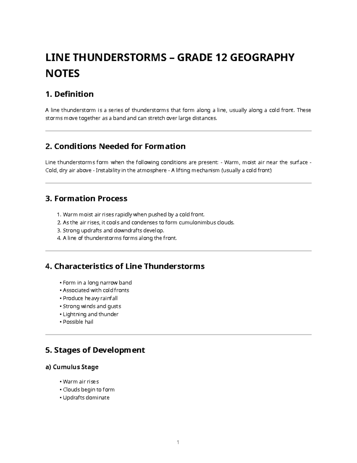 Line Thunderstorms: Grade 12 Geography Notes & Exam Tips - Studocu