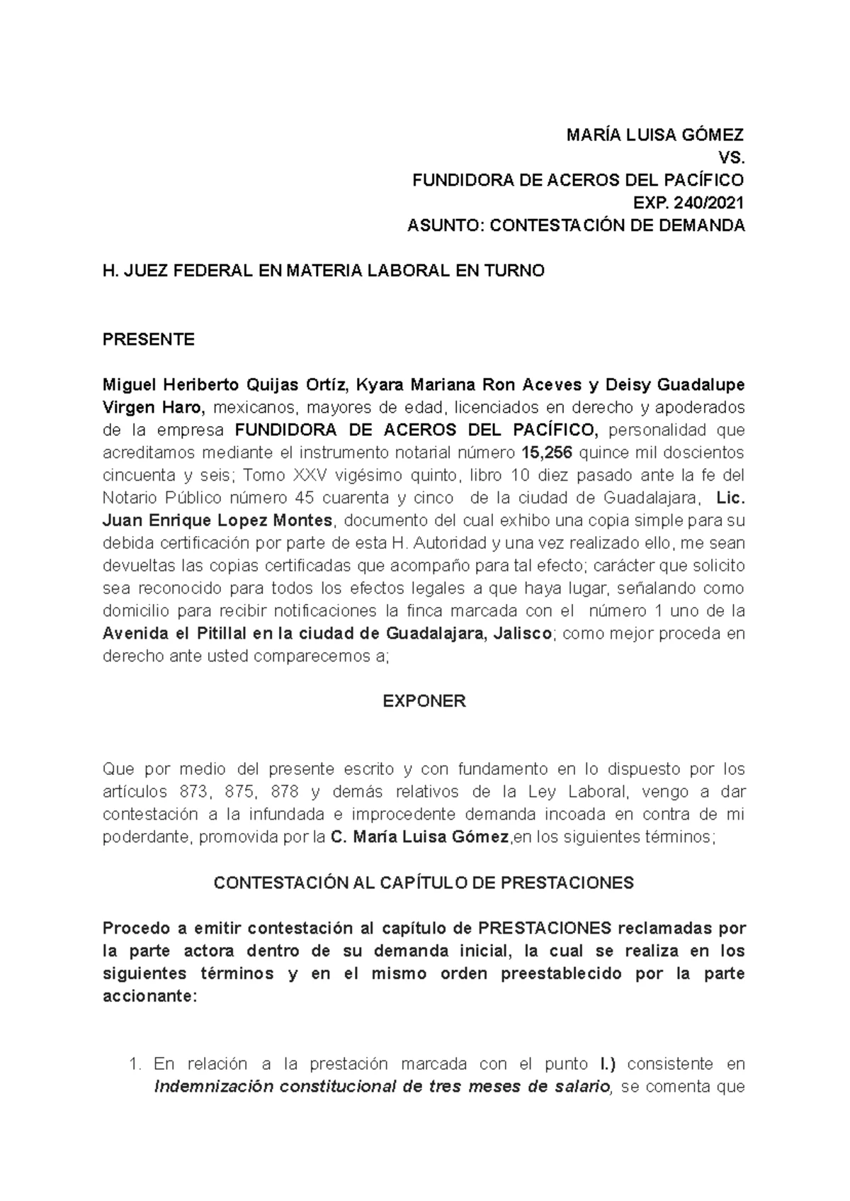 Modelo de Contestación a Demanda en Juicio Ordinario Civil - Studocu