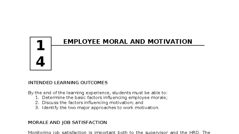 HRM14 Employee Morale and Motivation: Key Factors and Theories - Studocu