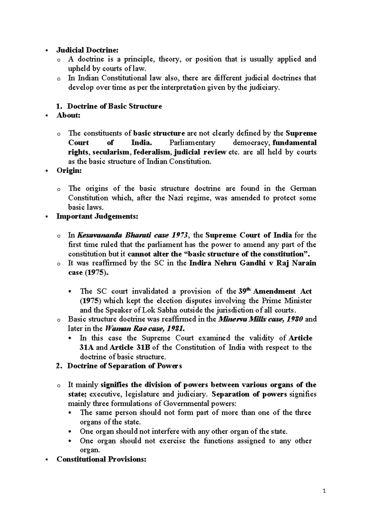 Judicial Doctrines in Indian Constitutional Law: Key Principles and ...