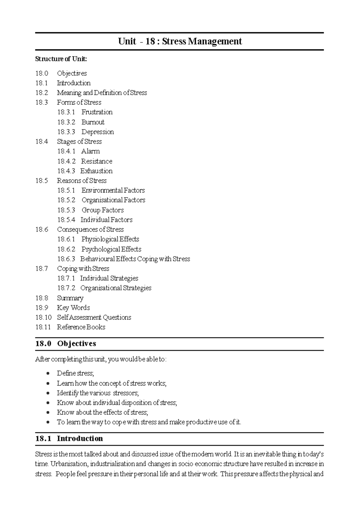 Stress Management (Unit 18) - Comprehensive Lecture Notes - Studocu