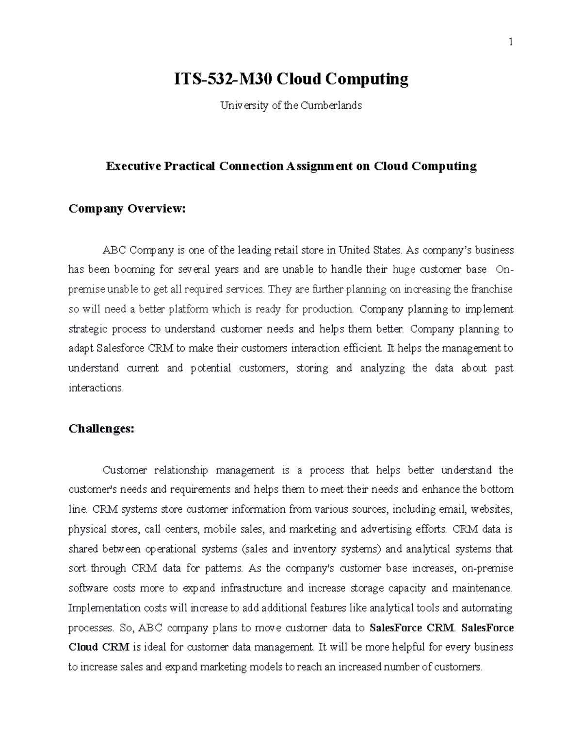 Executive Practical Connection Assignment on Cloud Computing - ITS-532 ...