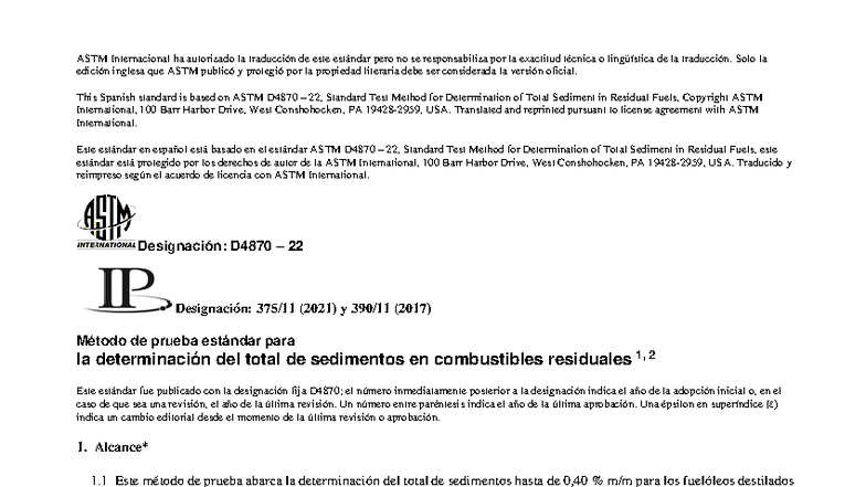 Método de Prueba ASTM D4870-22: Determinación de Sedimentos en ...