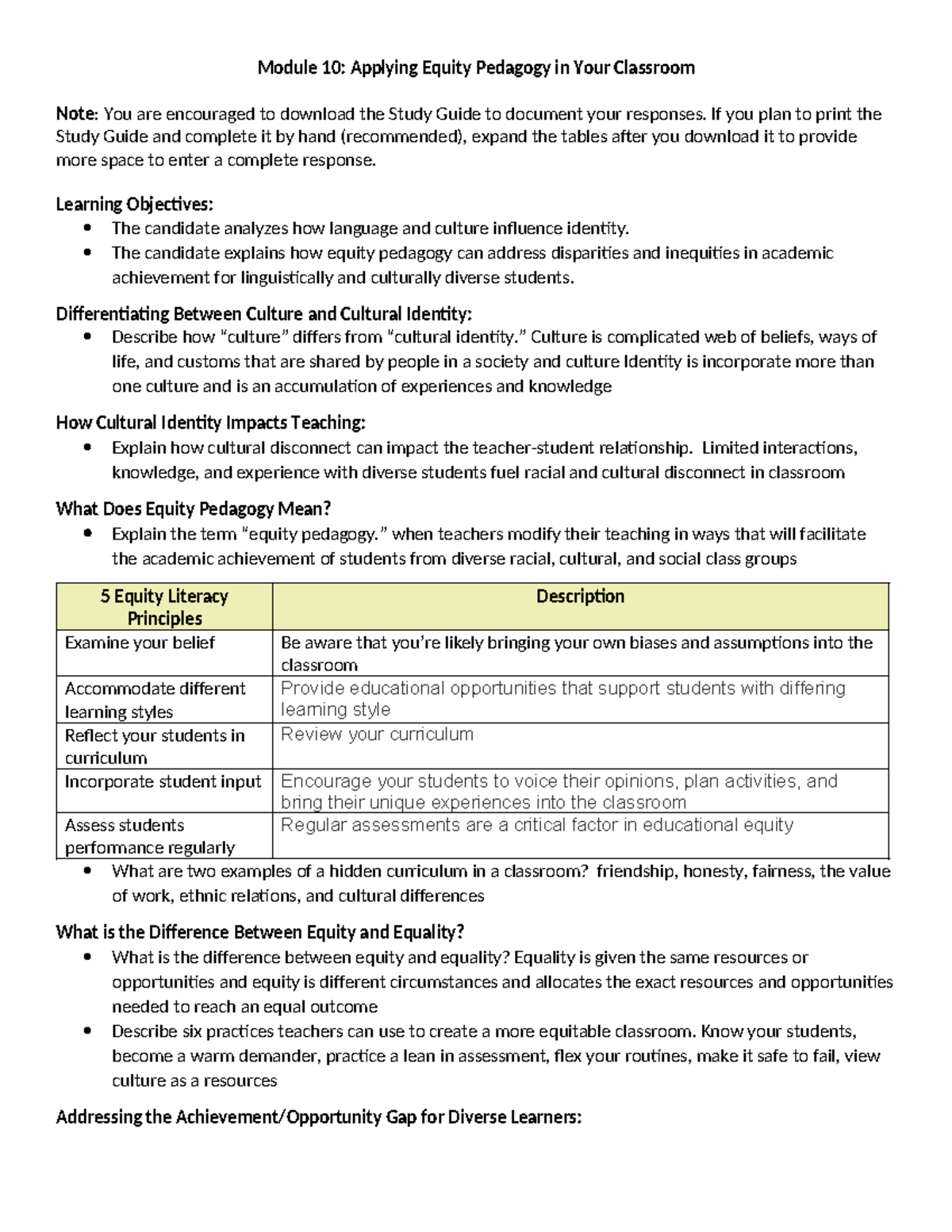 Unit 5 - unit 5 notes - Module 10: Applying Equity Pedagogy in Your ...