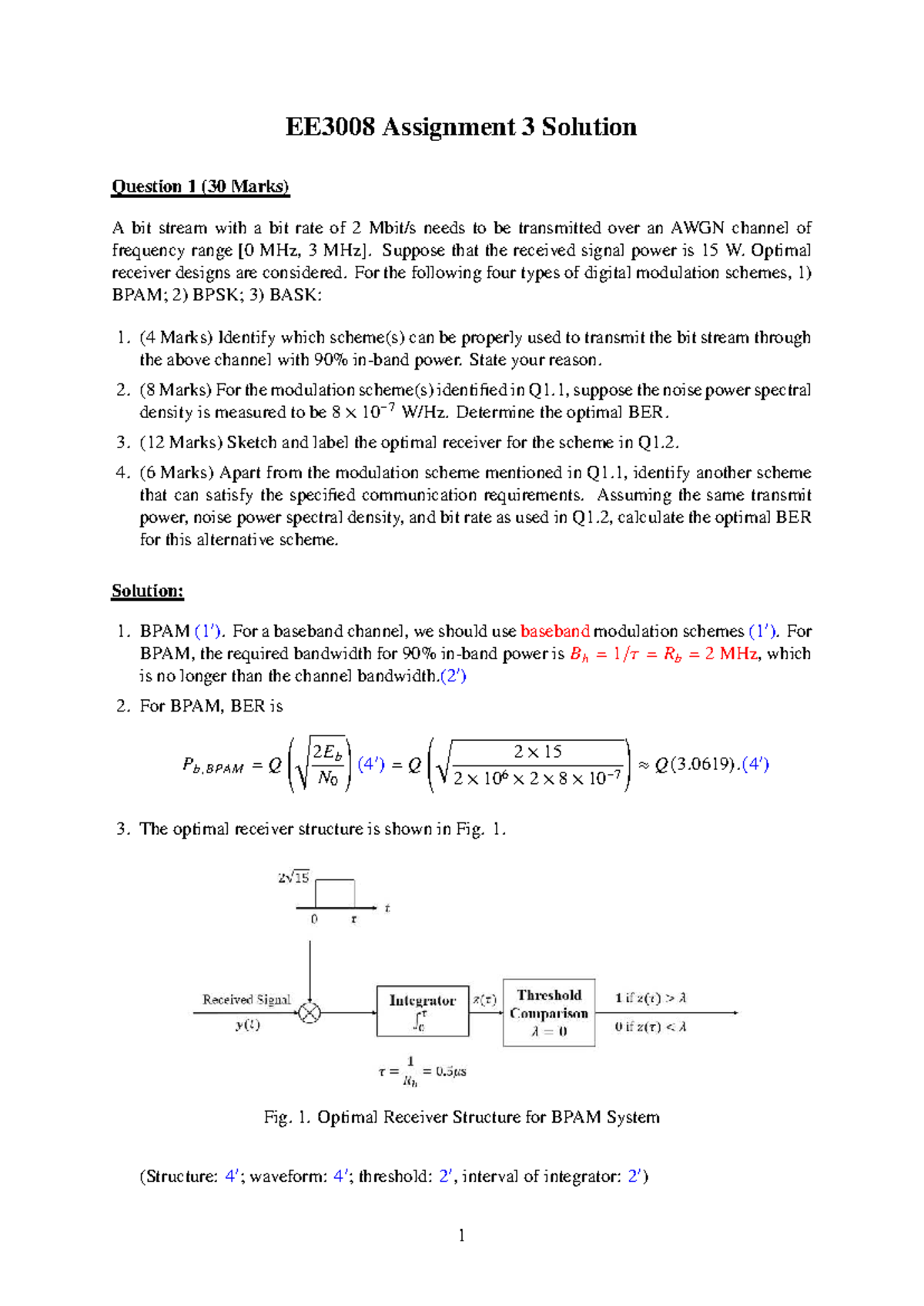 EE3008 Assignment 3 Solution: Digital Modulation Schemes Analysis - Studocu