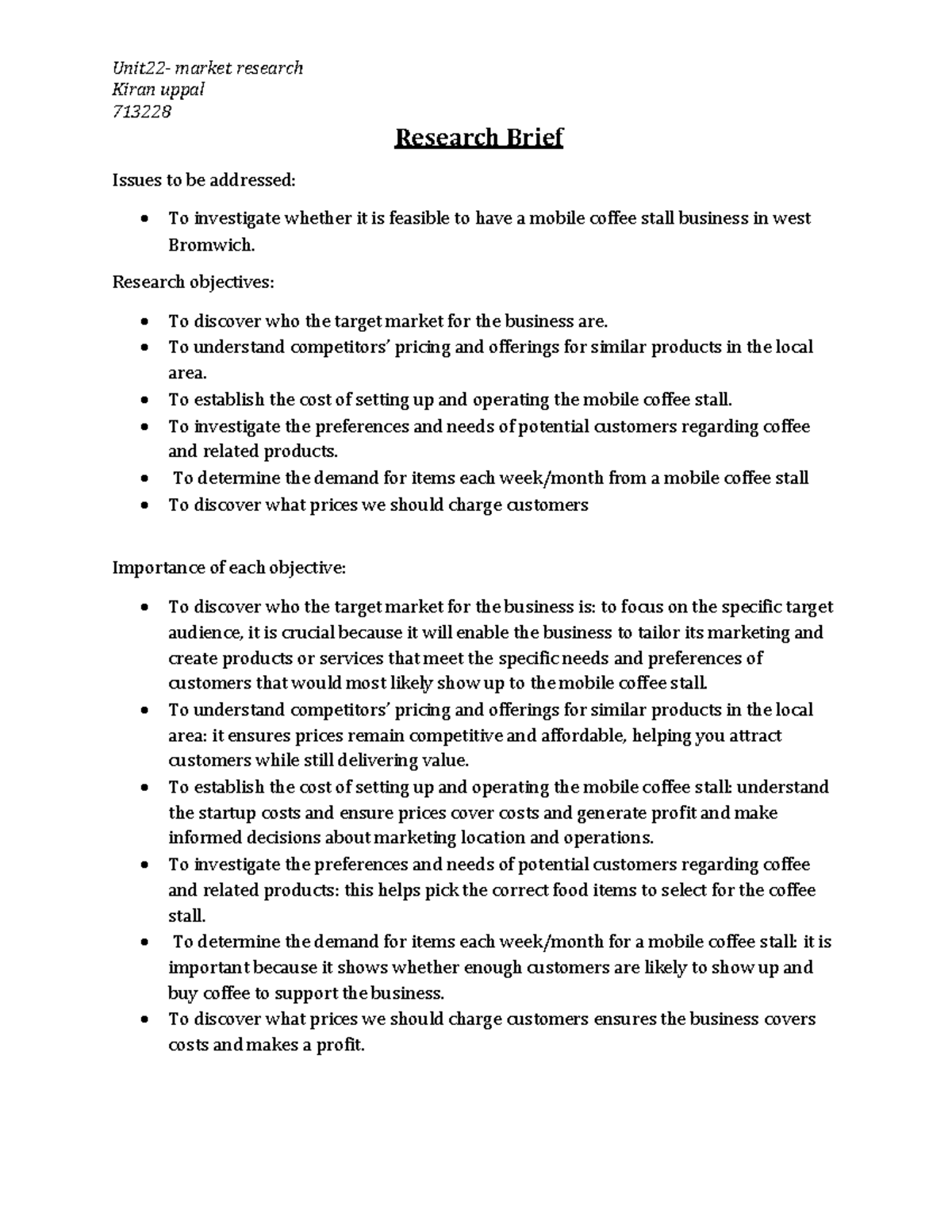 Market Research Brief: Mobile Coffee Stall Feasibility (Unit 22) - Studocu