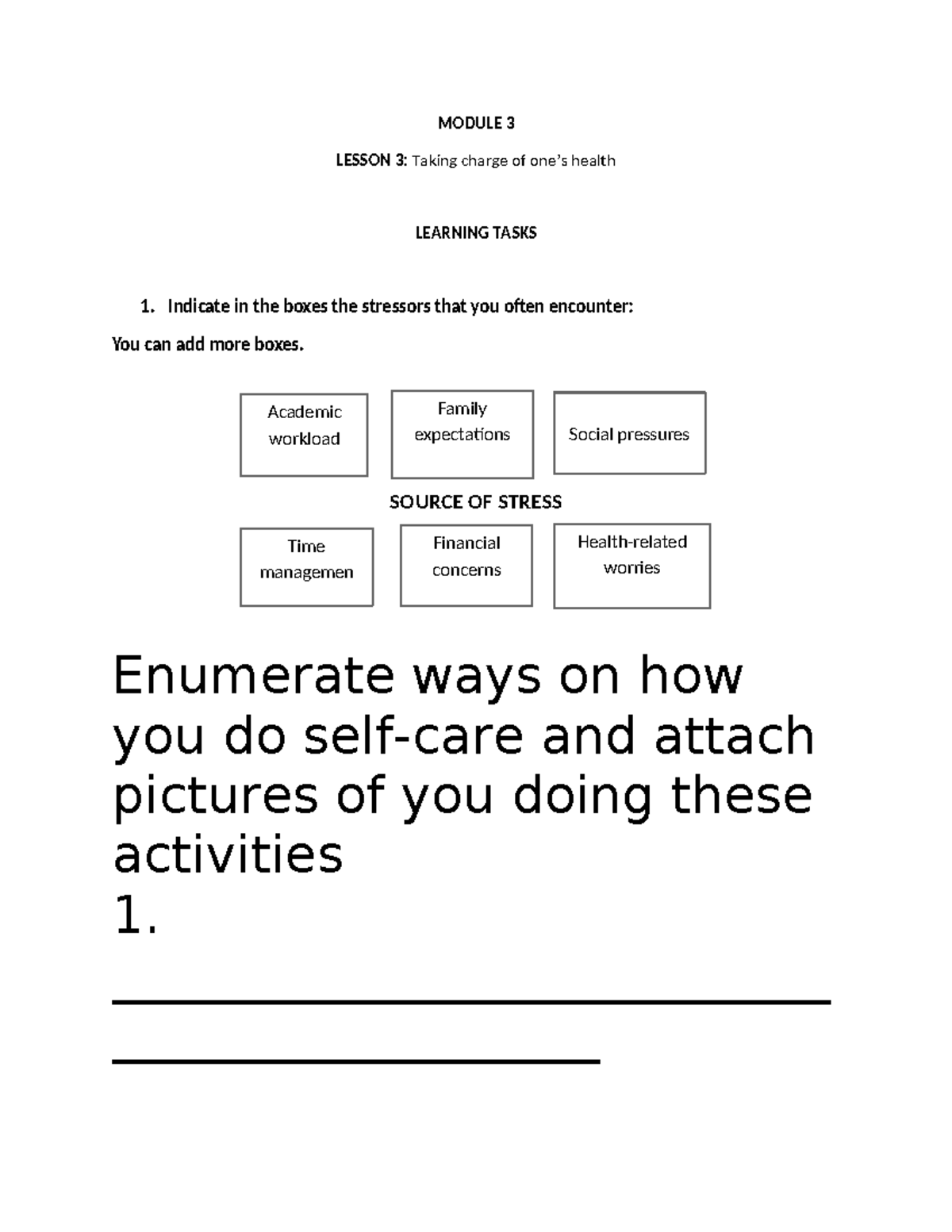 MODULE 3 LESSON 3: Managing Stress and Health Activities - Studocu