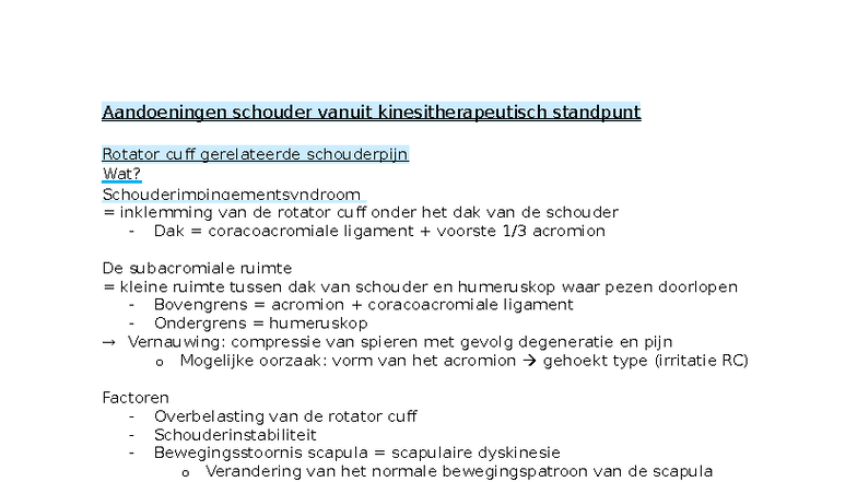 Aandoeningen van de Schouder: Kinesitherapeutisch Perspectief en ...