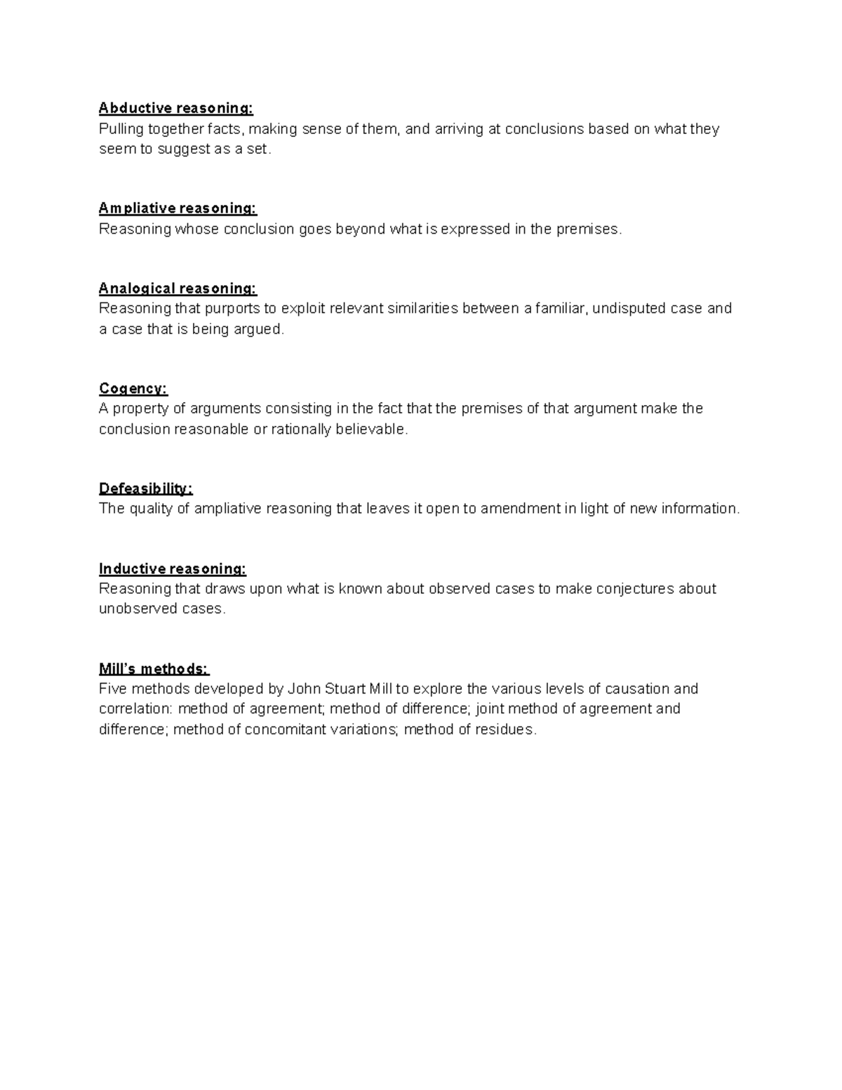 PHIL 210 Lesson 2 Notes Key Terms & Definitions - Abductive reasoning ...