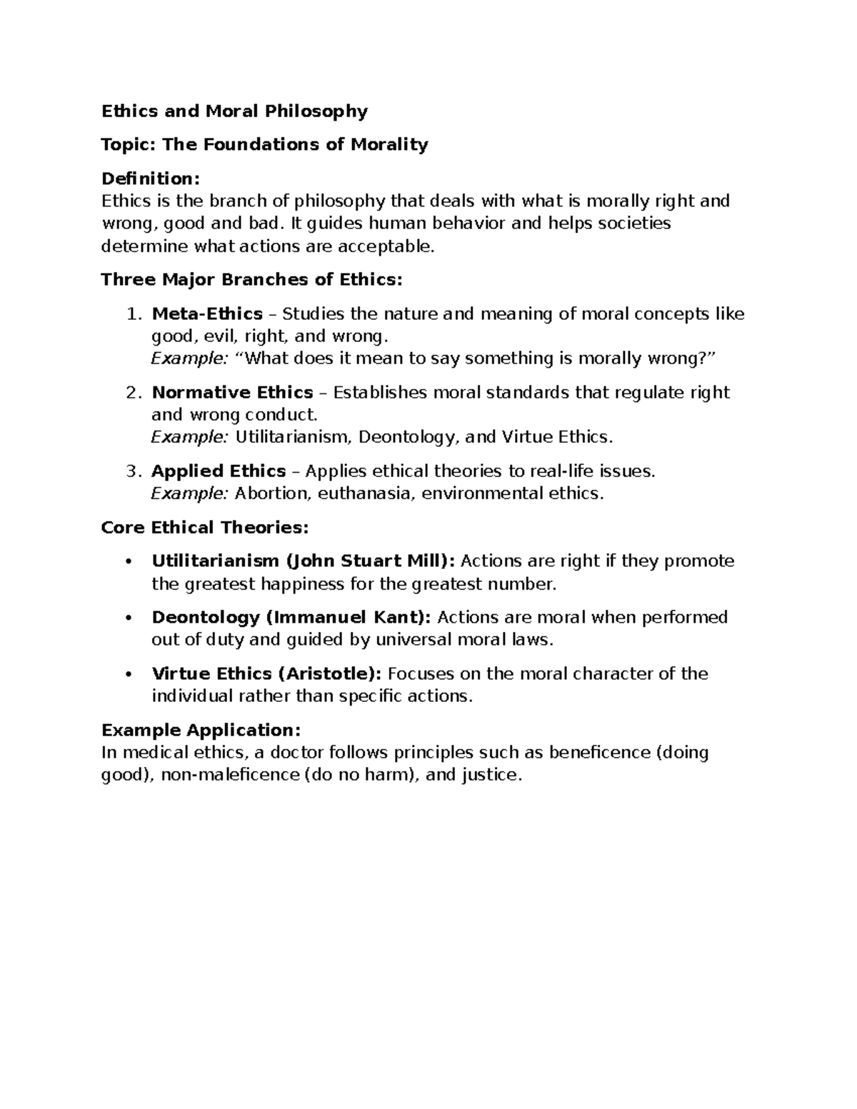 Ethics and Moral Philosophy: Foundations and Core Theories - Studocu