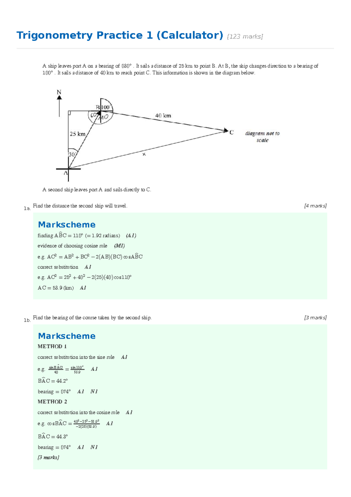 Trigonometry Practice 1 (Calculator) - Review 4 Key - Studocu