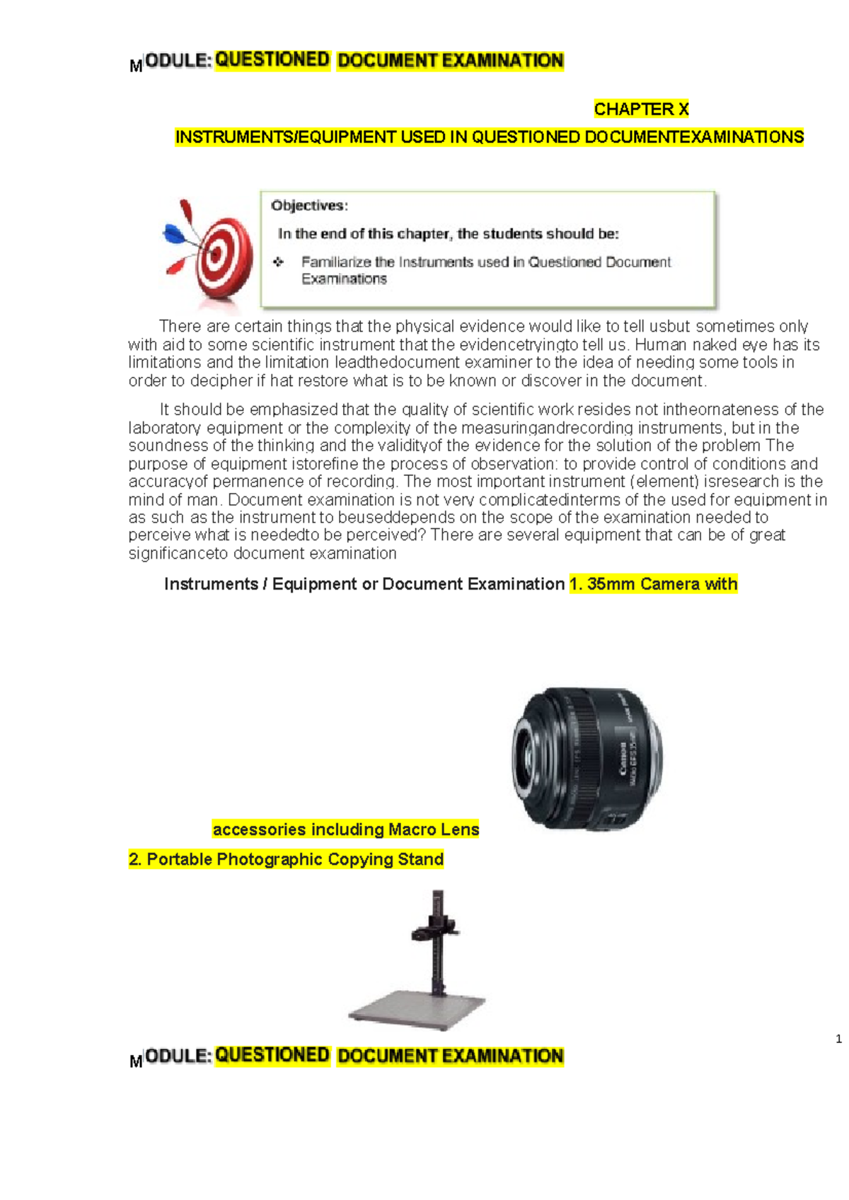 Chapter X: Instruments for Questioned Document Examinations - Studocu