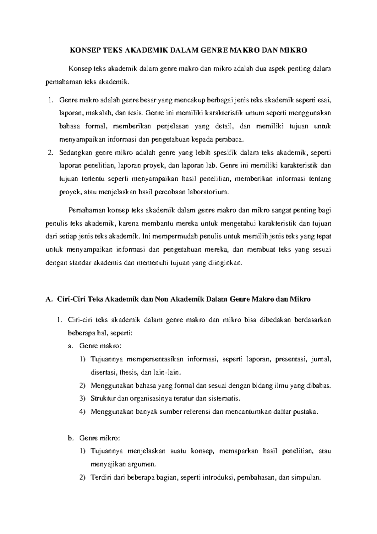 Konsep Teks Akademik: Genre Makro dan Mikro dalam Penulisan - Studocu