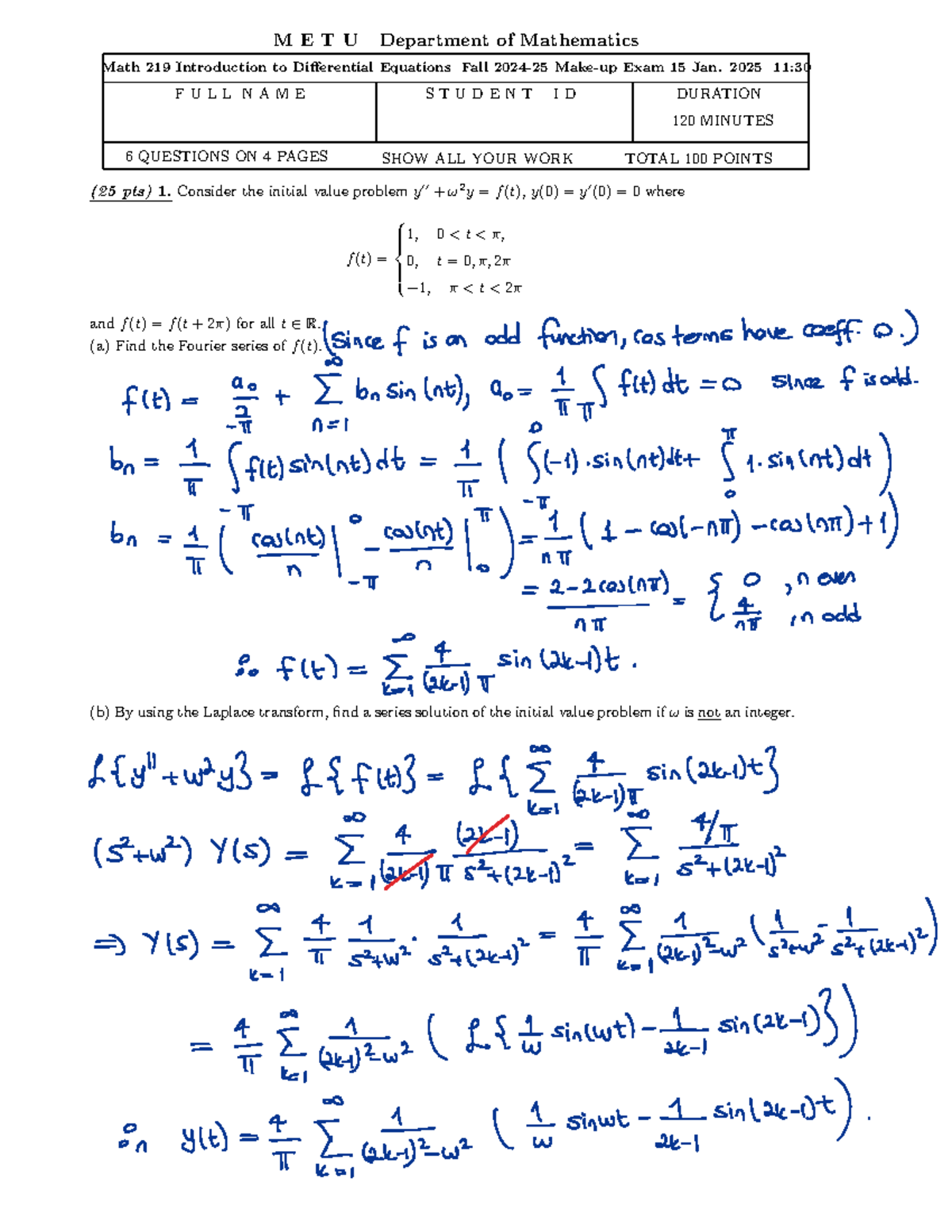 MATH 219 Differential Equations Fall Exam Sample Solutions - Studocu