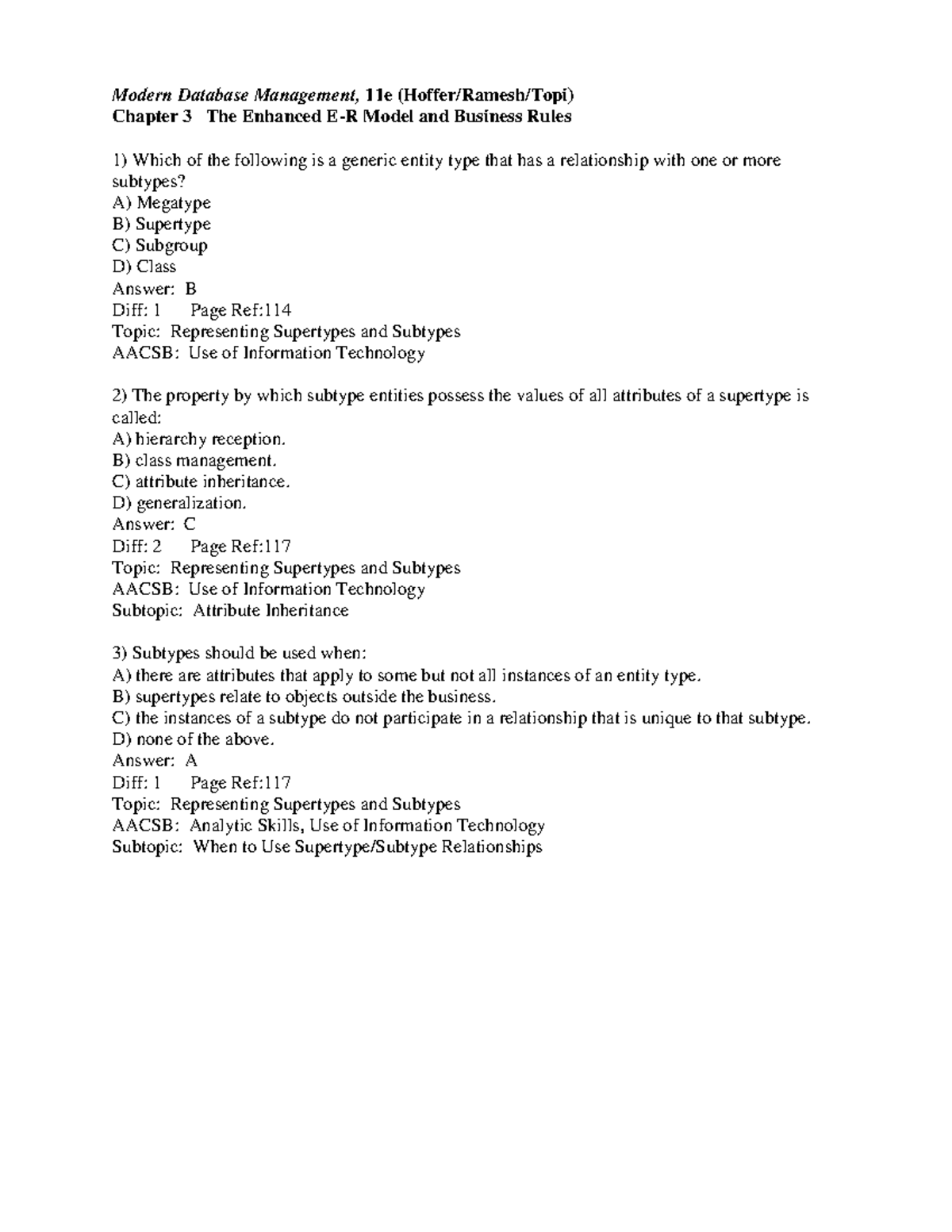 Modern Database Management, 11e: Chapter 3 Enhanced ER Model & Business Rules - Studocu
