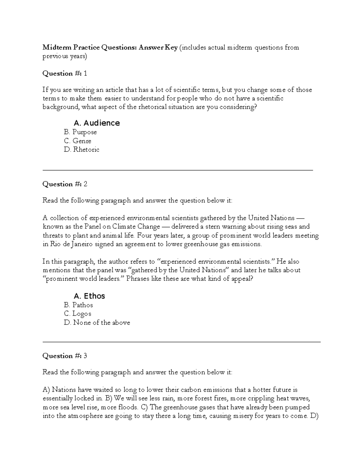 English 101 102 Midterm Practice Ques. Answer Key & Explanations - Studocu