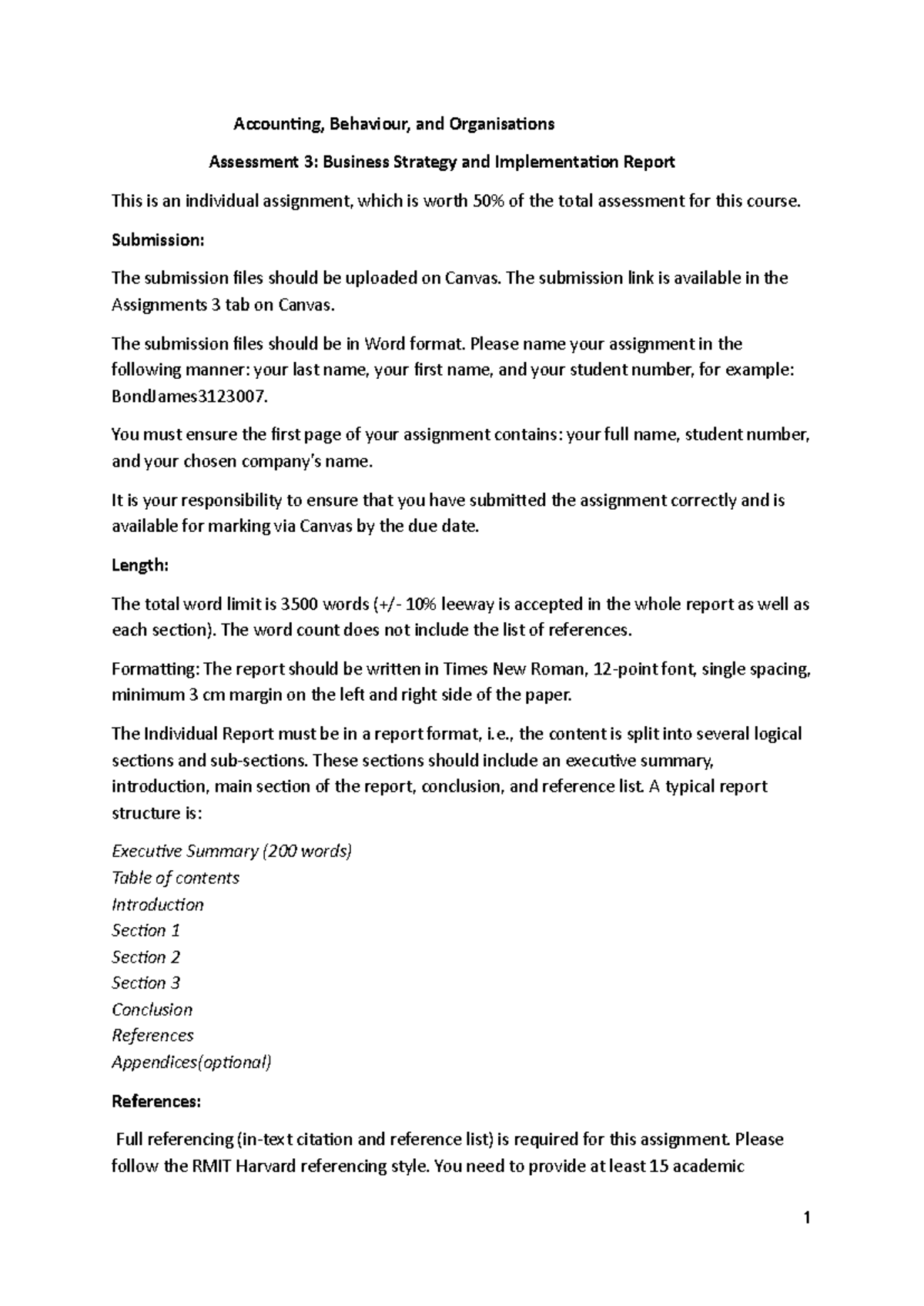 Accounting, Behaviour, and Organisations Assessment 3: Business ...