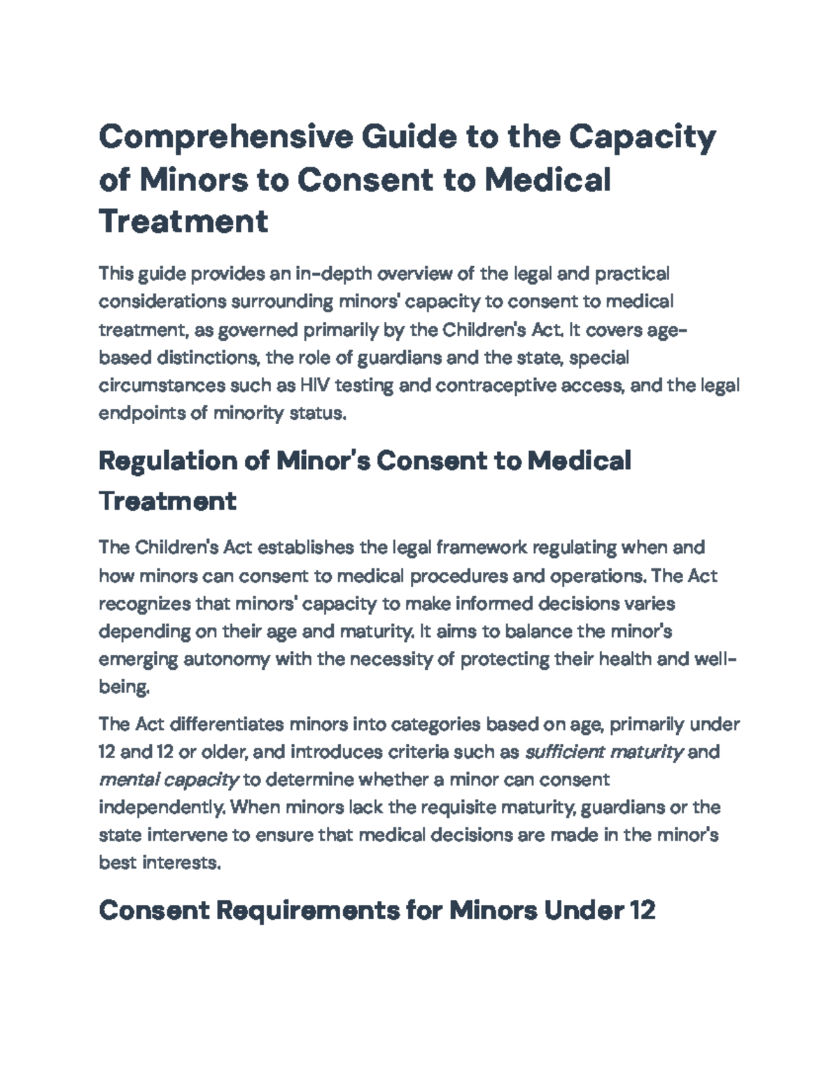Comprehensive Overview of Minors' Capacity to Consent to Medical ...
