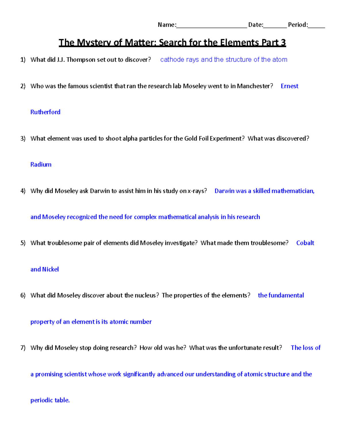 PBS The Mystery of Matter: Search for the Elements Part 3 Guide - Studocu