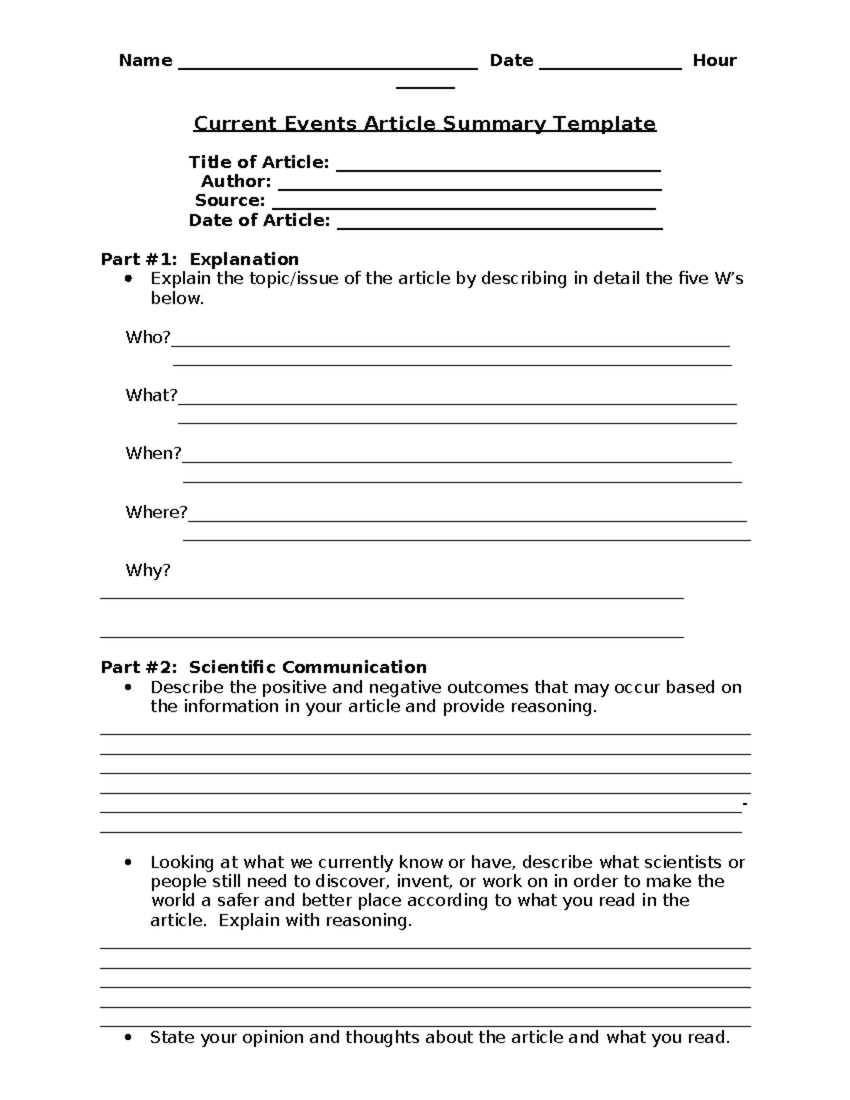 Current Events Science Article Assignment-1 - Name ...