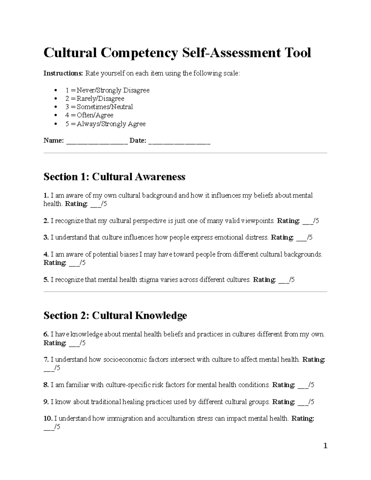 Cultural Competency Self-Assessment Tool Instructions - Studocu