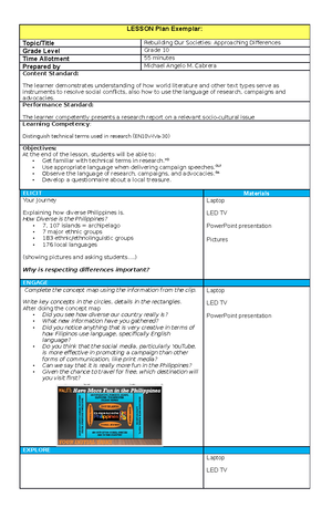 Lesson Plan Exemplar COT2 - LESSON Plan Exemplar: Topic/Title Konsepto ...