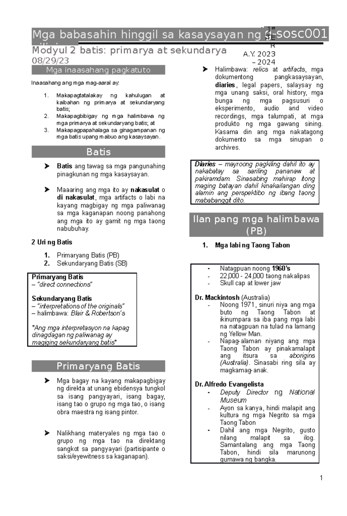 Modyul 2: Primarya at Sekundaryang Batis sa Kasaysayan (G-SOSC) - Studocu
