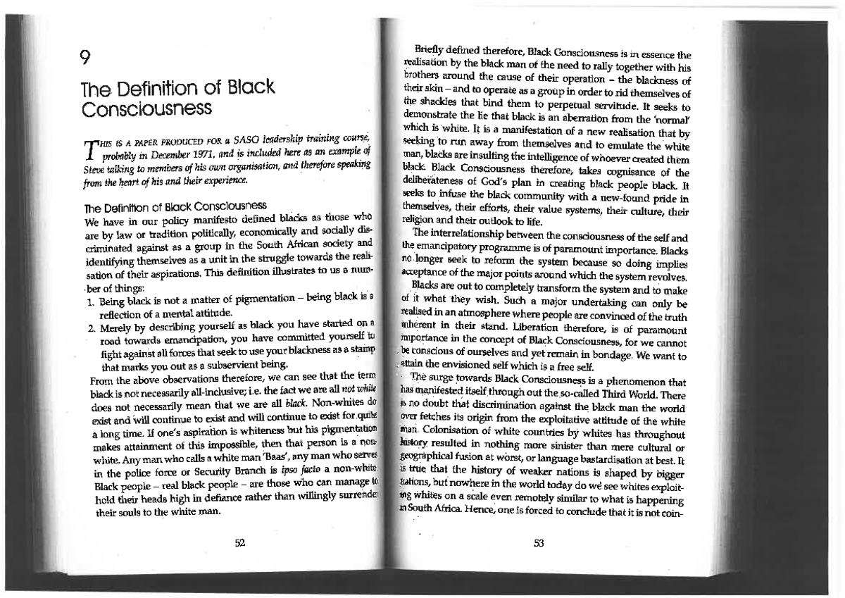 Biko Definition of Black Conciosusness - Studocu