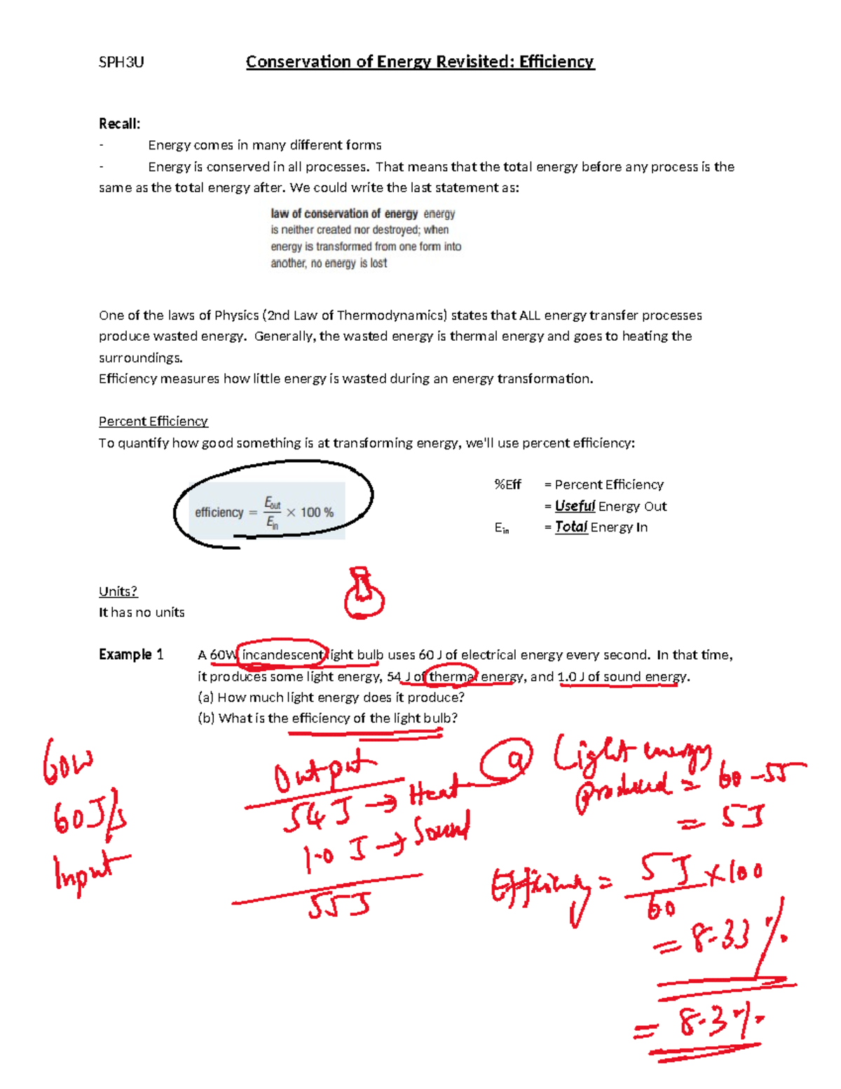 Efficiency - Solutions - SPH3U Conservation of Energy Revisited ...