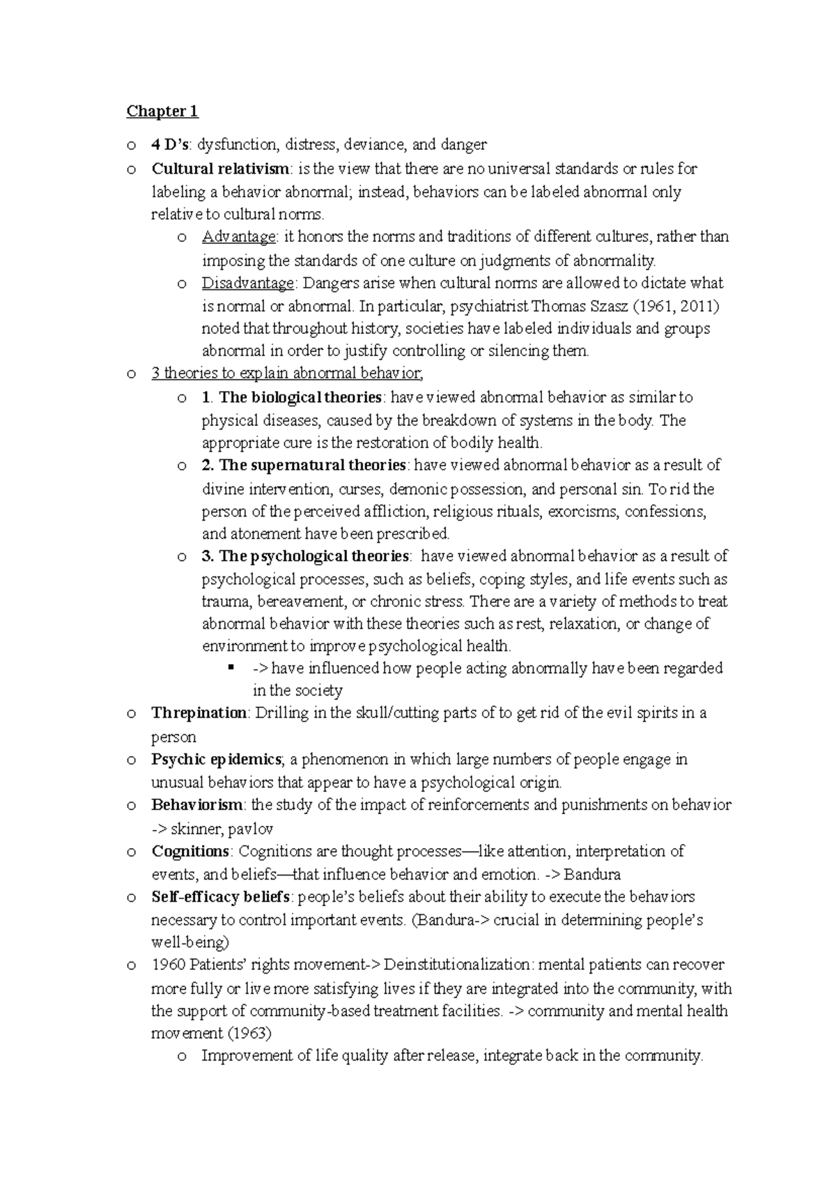 DMH B2 Chapter 1-4 Summary: Abnormal Behavior Theories & Assessment ...