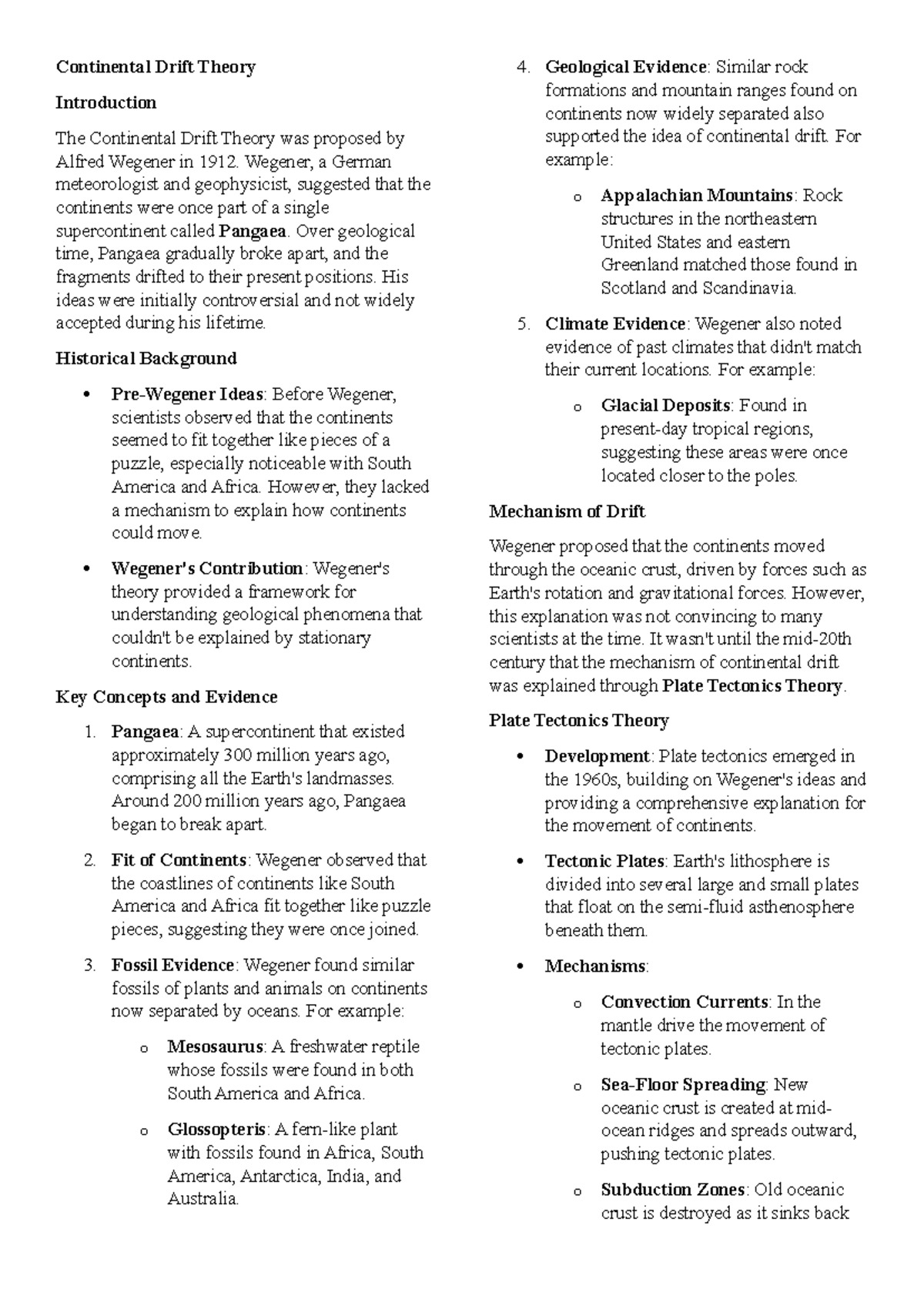 Continental Drift and Human Evolution: Theories and Evidence - Studocu