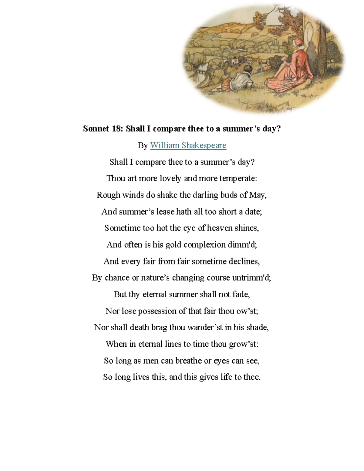 Week-2-Poems - William Shakespeare poem - Sonnet 18: Shall I compare ...