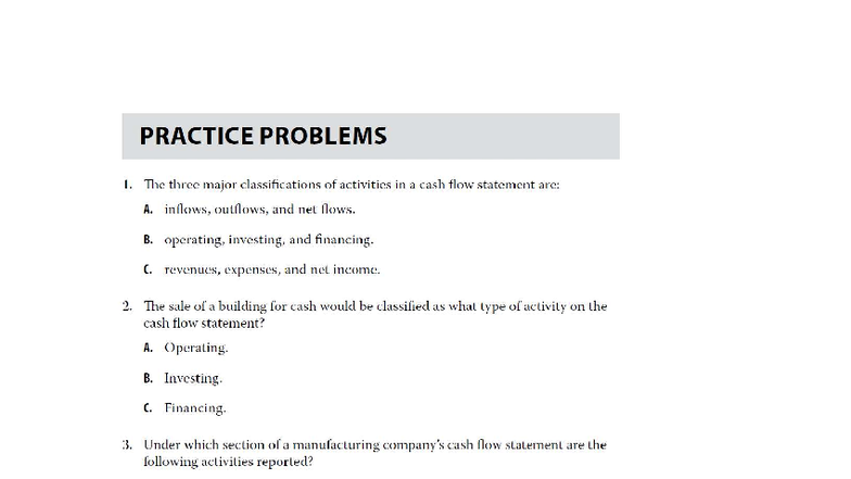 CFA Module 5 - Cash Flow Statement Practice Problems - Studocu