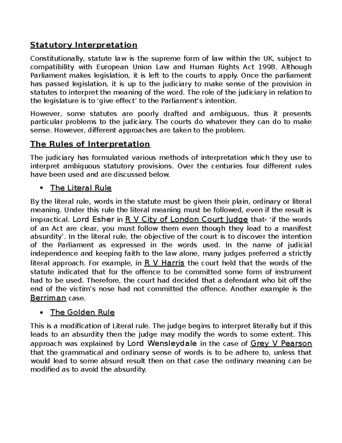 UK Law: Understanding Statutory Interpretation and Its Methods - Studocu