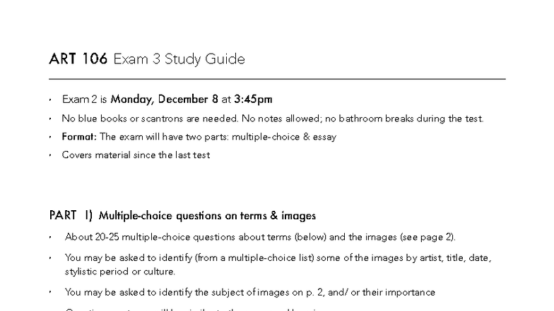 ART 106 Exam 3 Study Guide: Key Artists &amp; Movements - Studocu