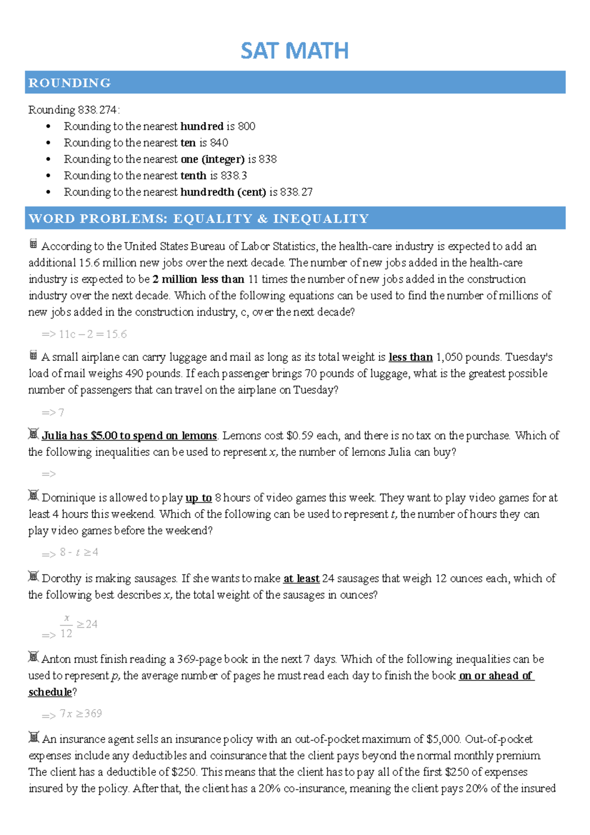 SAT Math - SAT - SAT MATH ROUNDING Rounding 838: Rounding to the ...
