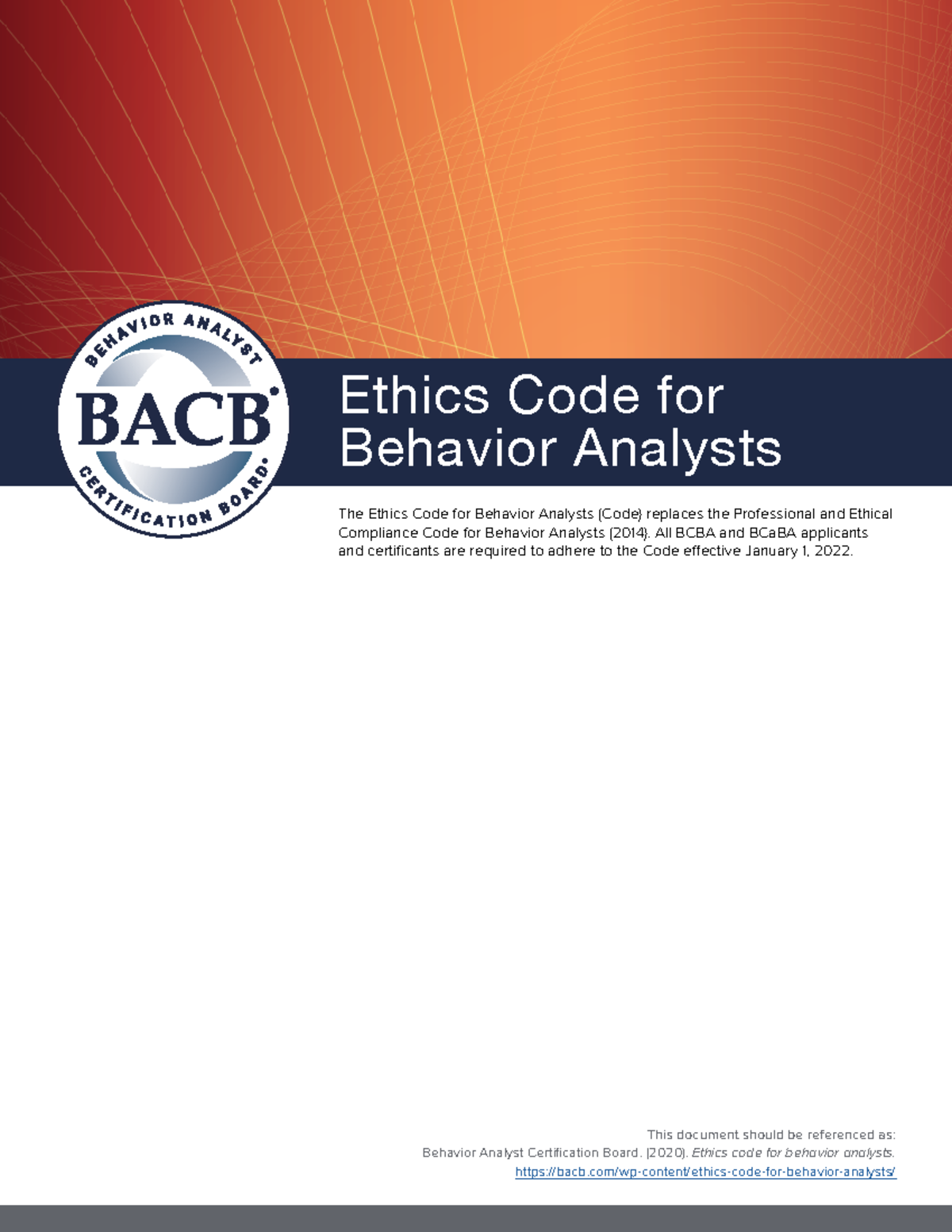 Ethics Code for Behavior Analysts 240830: Overview and Guidelines - Studocu