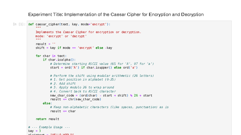Caesar Cipher Lab: Implementation of Encryption & Decryption - Studocu