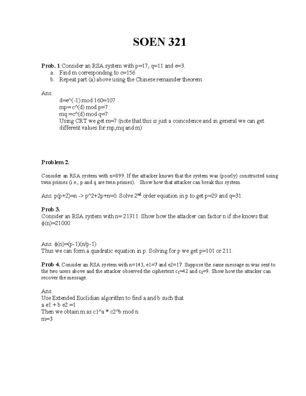 Exercise 2 - with sol - Set practuce for midterms - SOEN 321 Prob. 1 ...