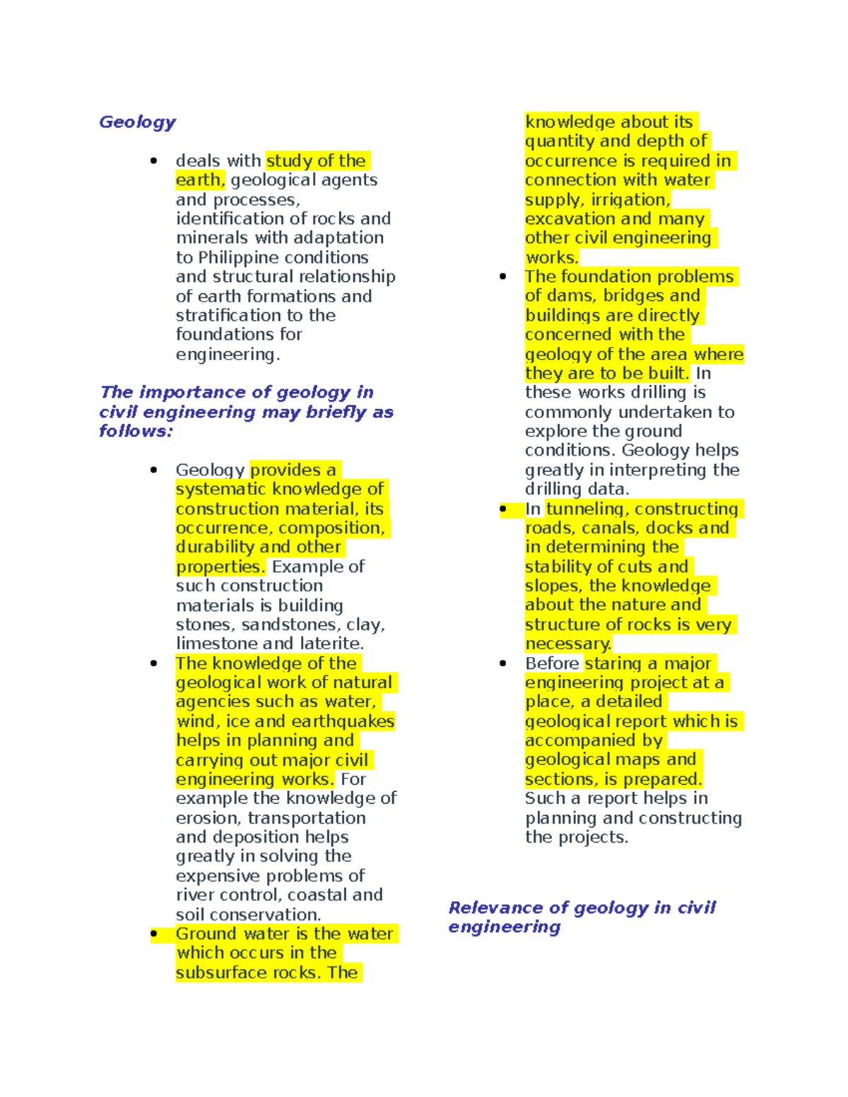 Geology Summary Notes for Module 1: Civil Engineering Relevance - Studocu